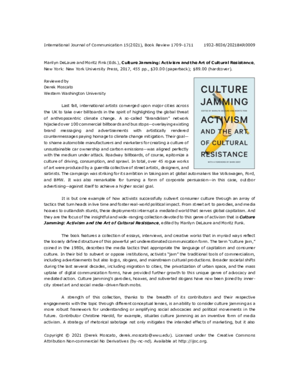 (PDF) Marilyn DeLaure and Moritz Fink (Eds.), Culture Jamming: Activism ...