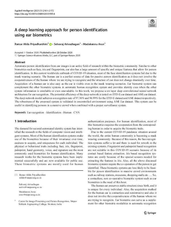 (PDF) A deep learning approach for person identification using ear ...