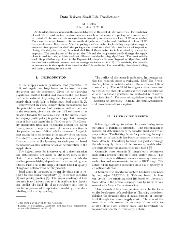 (PDF) Data Driven Shelf Life Prediction