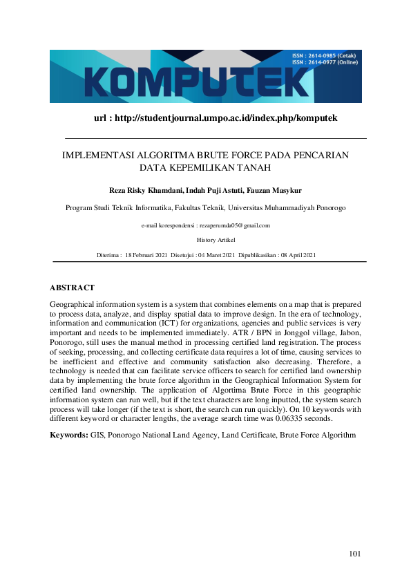 (PDF) Implementasi Algoritma Brute Force Pada Pencarian Data Kepemilikan Tanah