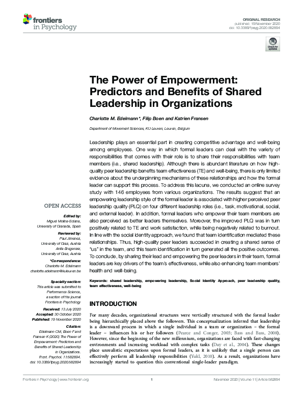 (PDF) The Power of Empowerment: Predictors and Benefits of Shared ...