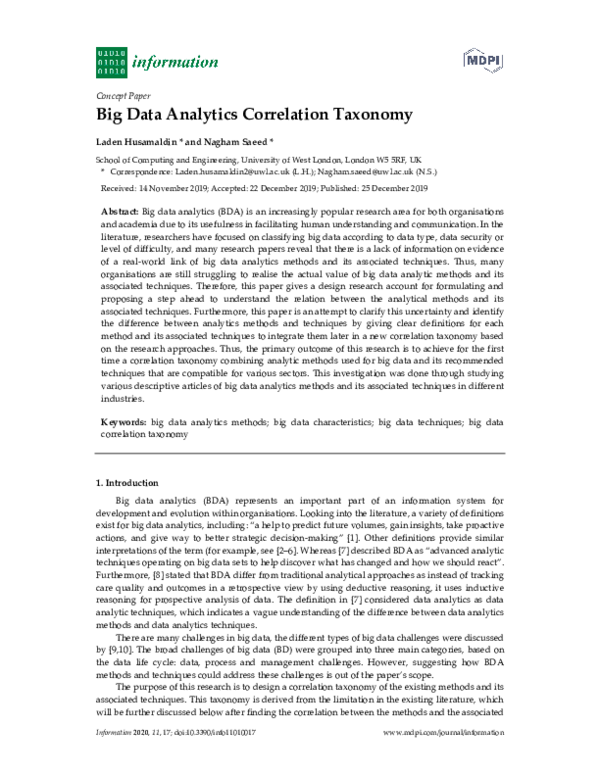 (PDF) Big Data Analytics Correlation Taxonomy