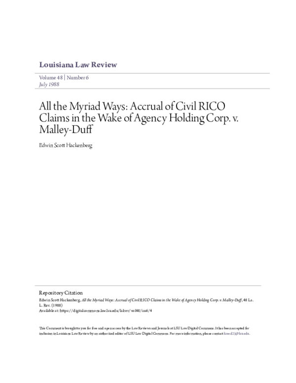 (PDF) All the Myriad Ways: Accrual of Civil RICO Claims in the Wake of ...