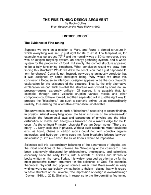 (PDF) The Fine-Tuning Design Argument