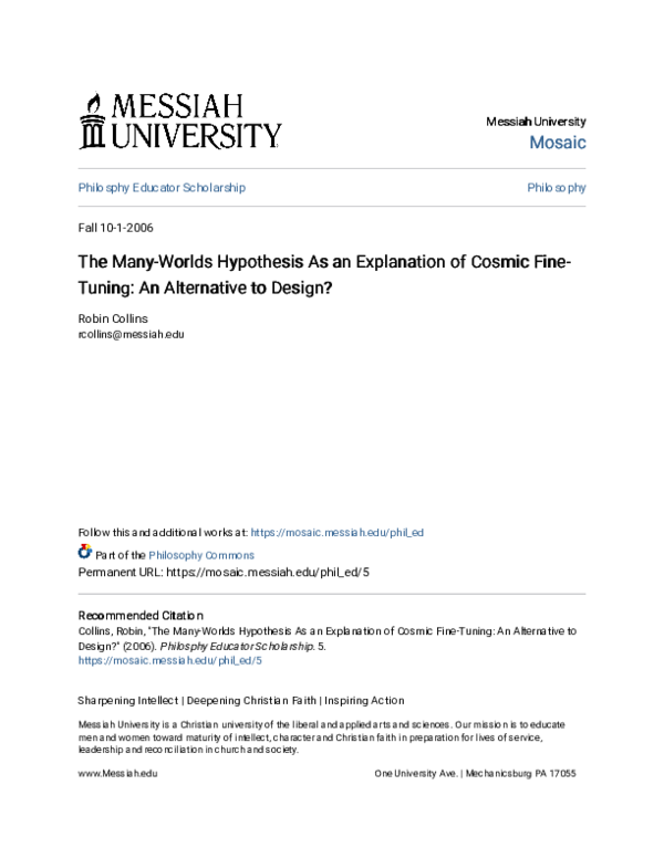 (PDF) The Many-Worlds Hypothesis as an Explanation of Cosmic Fine-Tuning