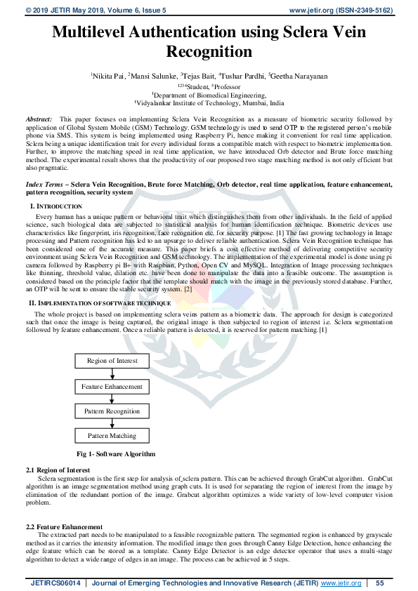 (PDF) Multilevel Authentication using Sclera Vein Recognition