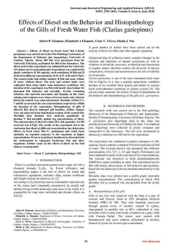 (PDF) Effects of Diesel on the Behavior and Histopathology of the Gills ...