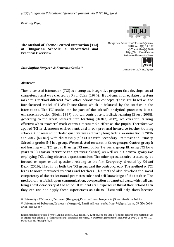 (PDF) The Method of Theme-Centred Interaction (TCI) at Hungarian ...