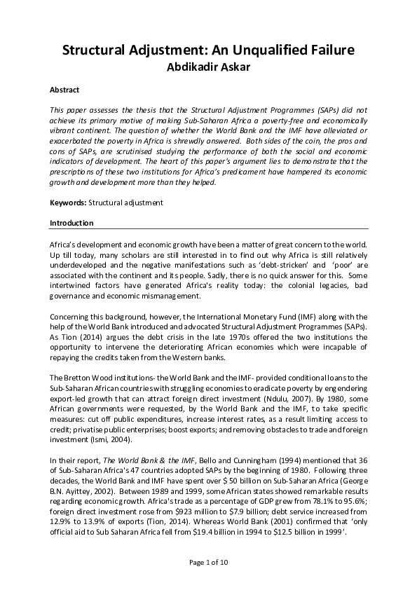 (PDF) Structural Adjustment: An Unqualified Failure