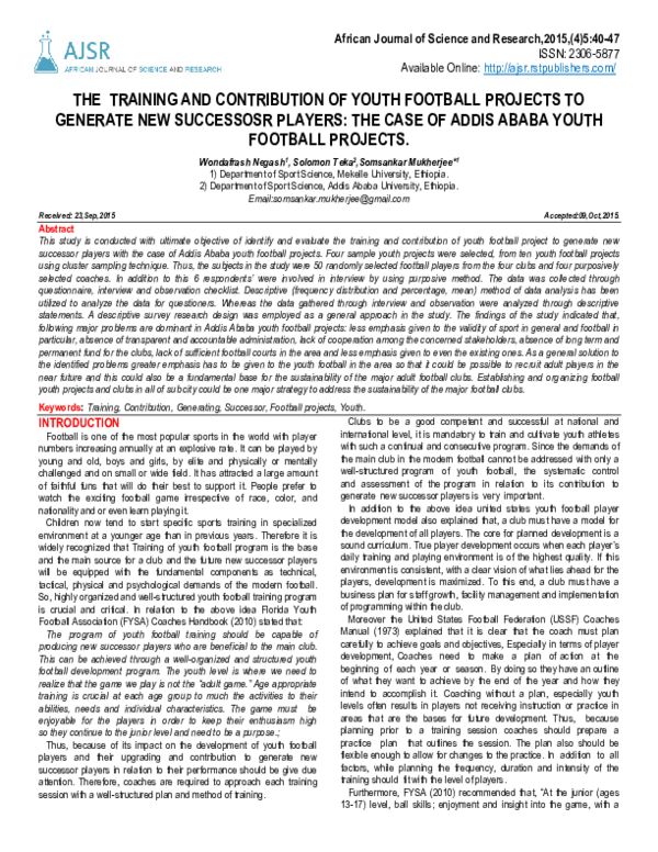 (PDF) The training and contribution of youth football projects to ...