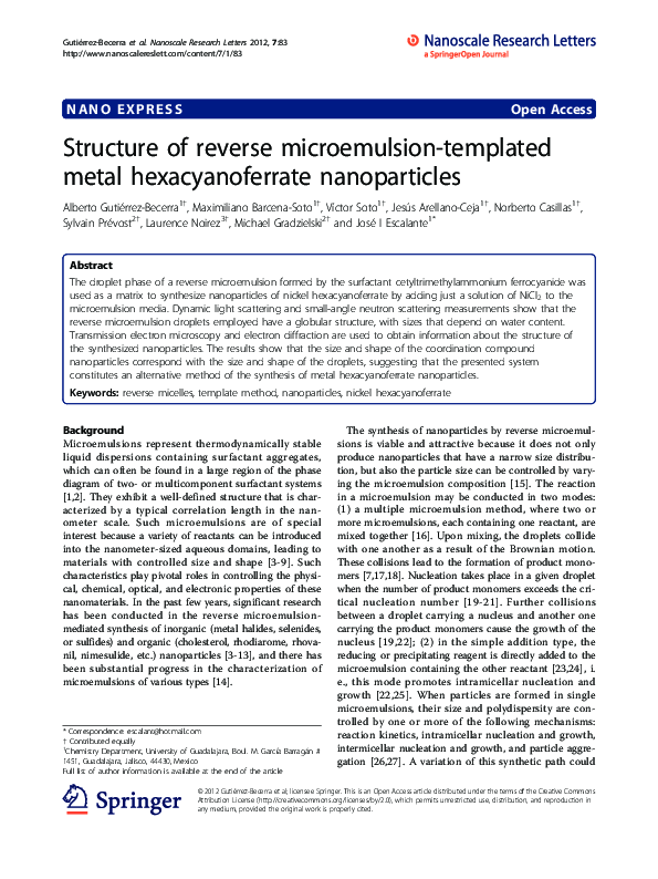 (PDF) Structure of reverse microemulsion-templated metal ...