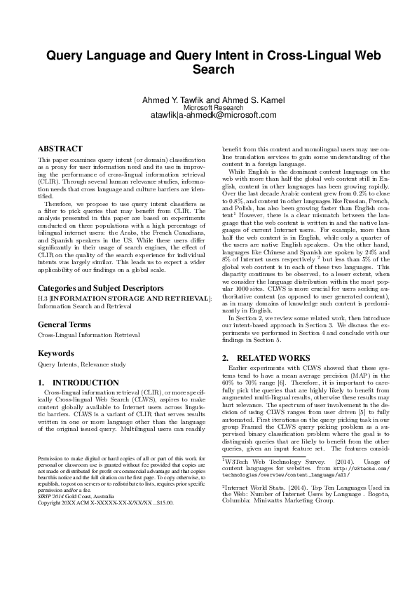 (PDF) Query Language and Query Intent in Cross-Lingual Web Search