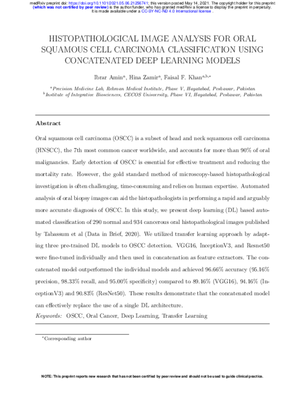 (PDF) Histopathological Image Analysis for Oral Squamous Cell Carcinoma classification using ...