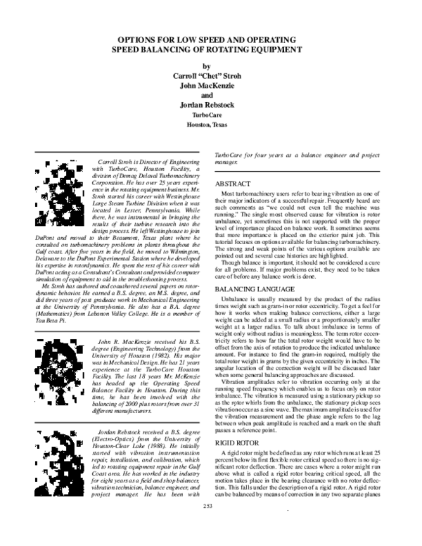 (PDF) Options For Low Speed And Operating Speed Balancing Of Rotating ...