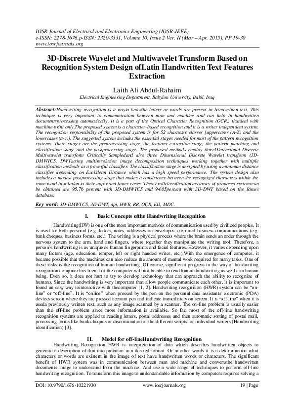 Pdf Discrete Wavelet And Multiwavelet Transform Based On Recognition