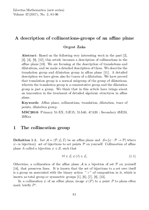 (PDF) A description of collineations-groups of an affine plane