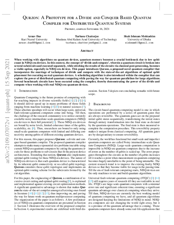 Pdf Qurzon A Prototype For A Divide And Conquer Based Quantum Compiler