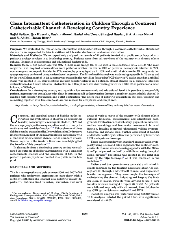 (PDF) Clean intermittent catheterization in children through a ...
