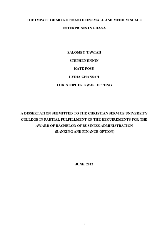 (PDF) The Impact of Microfinance on Small and Medium Scale Enterprises in Ghana | Stephen Ennin ...