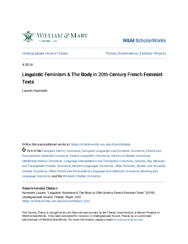 (PDF) Linguistic Feminism & The Body in 20th-Century French Feminist Texts