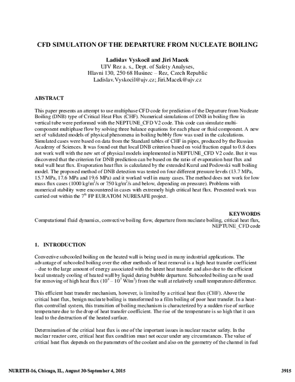 (PDF) CFD Simulation of the Departure from Nucleate Boiling
