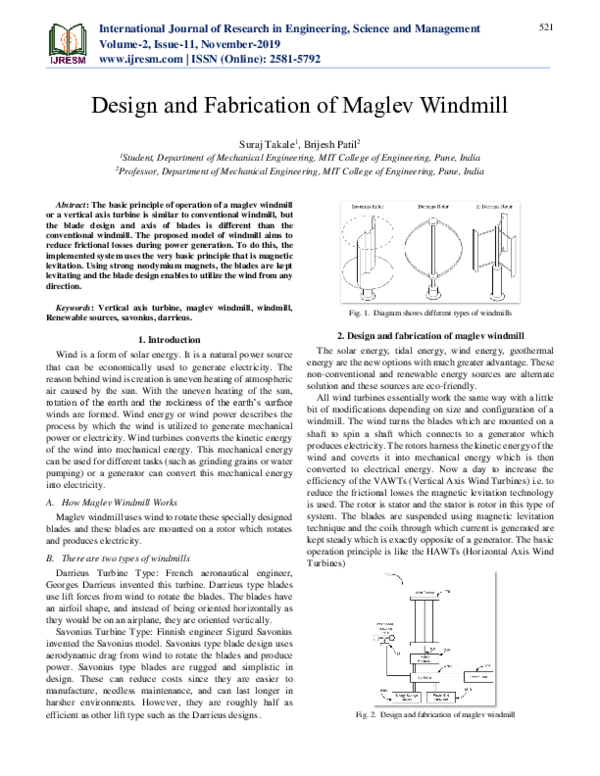 (PDF) Design and Fabrication of Maglev Windmill