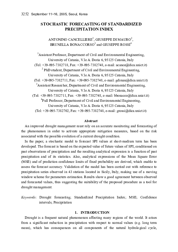 (PDF) Stochastic Forecasting of Standardized Precipitation Index