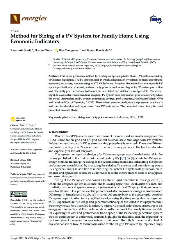 (PDF) Method for Sizing of a PV System for Family Home Using Economic ...