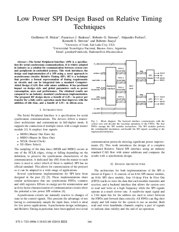 (PDF) Low Power SPI Design Based on Relative Timing Techniques
