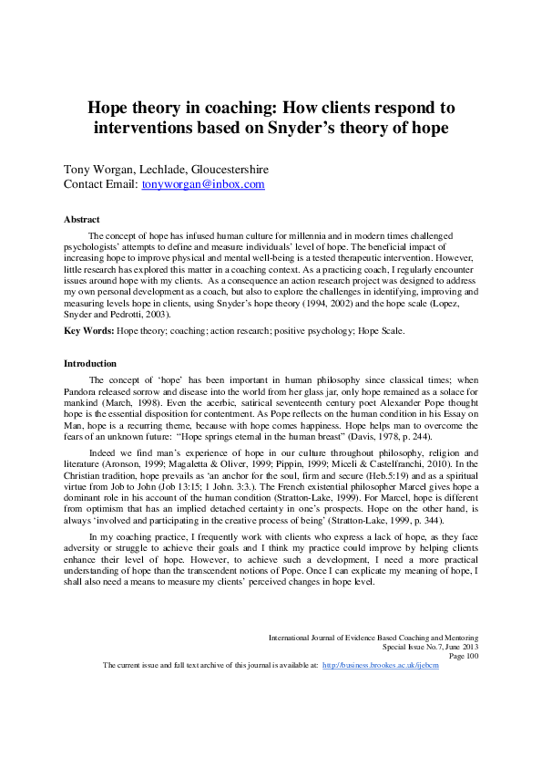 (PDF) Hope theory in coaching: How clients respond to interventions ...