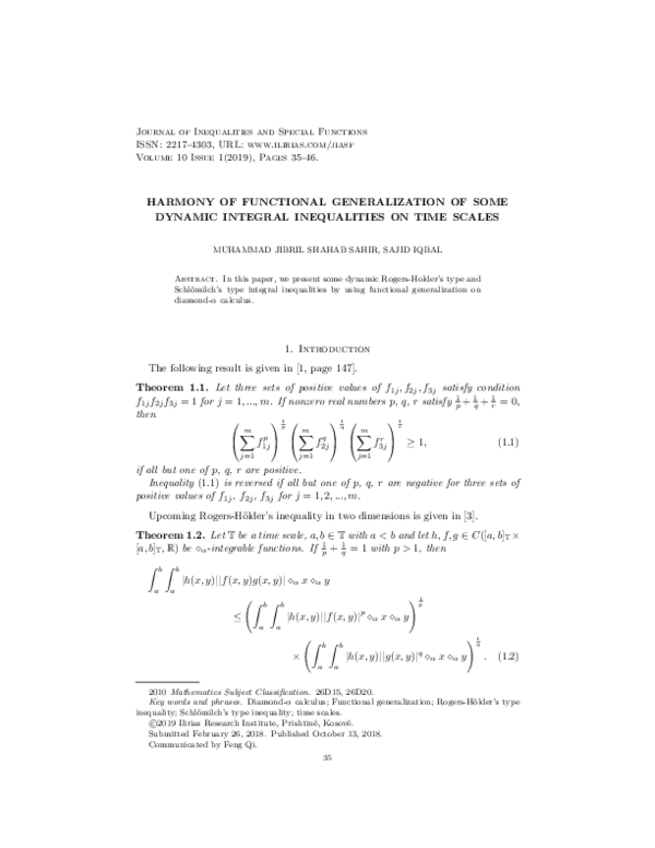 (PDF) Harmony of Functional Generalization of Some Dynamic Integral Inequalities on Time Scales