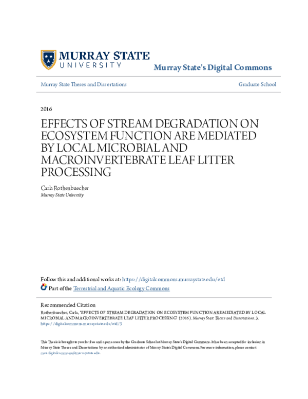 (PDF) Effects of stream degradation on ecosystem function are mediated ...