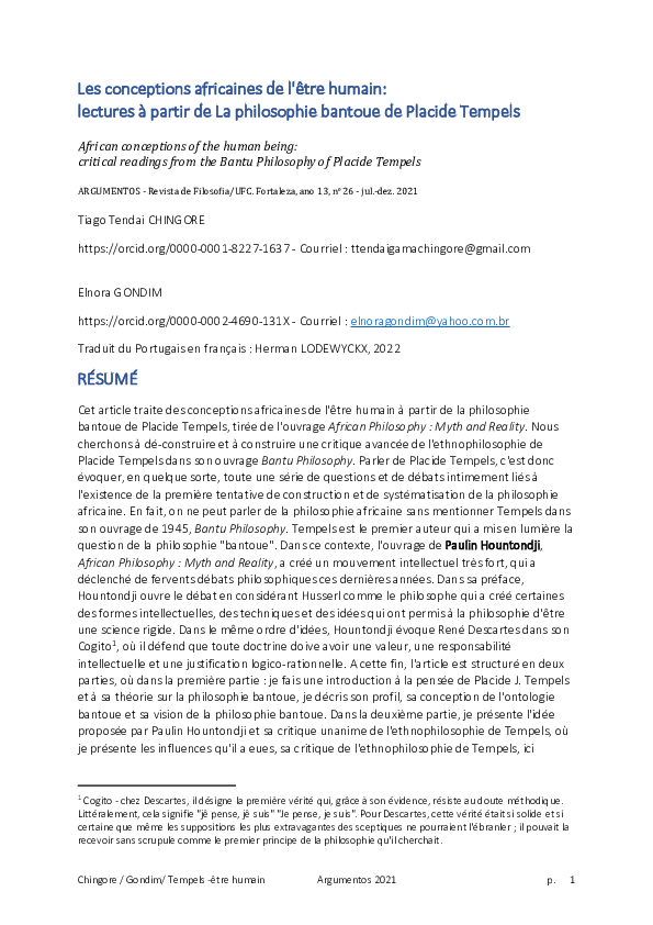 (PDF) Les conceptions africaines de l'être humain: lectures à partir de ...