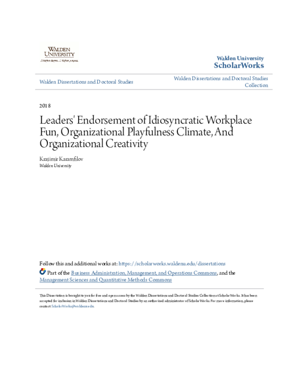 (PDF) Leaders' Endorsement of Idiosyncratic Workplace Fun ...