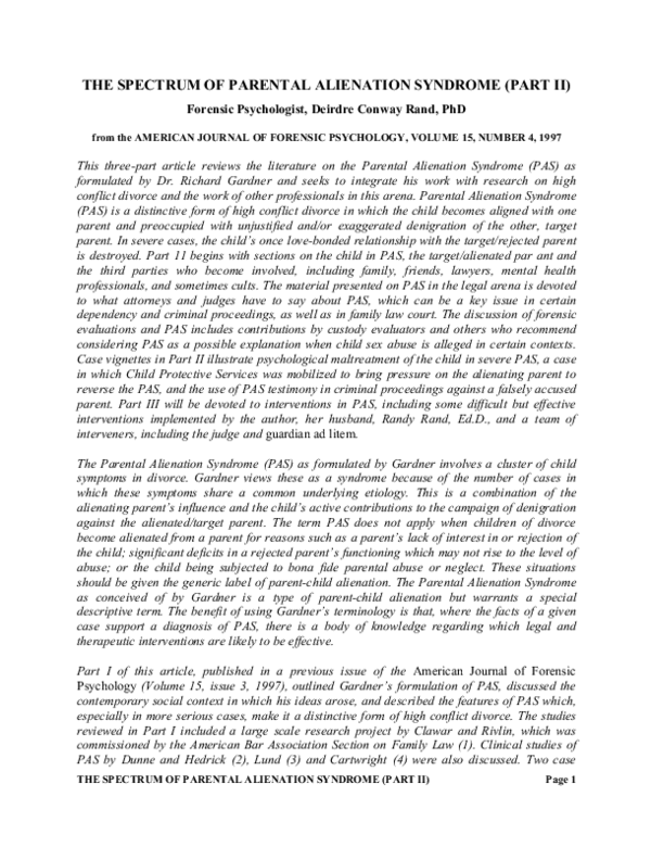 (PDF) The Spectrum of Parental Alienation Syndrome (Part II)