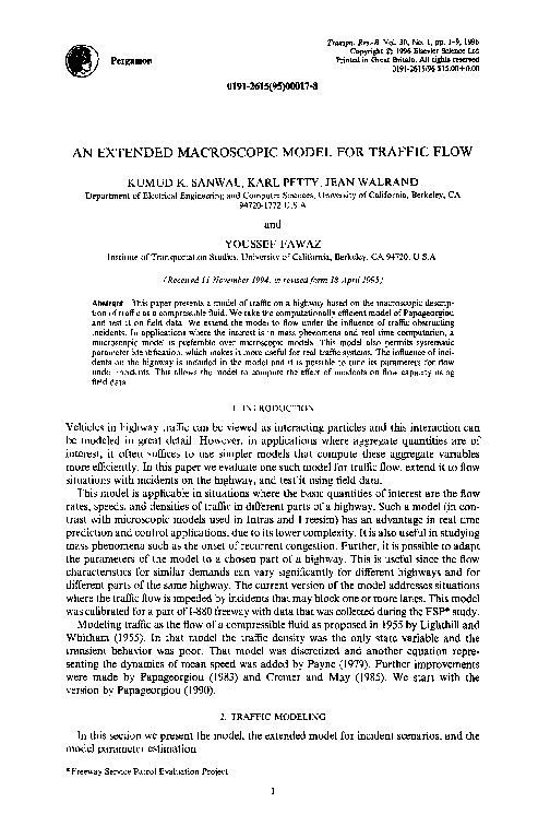 (PDF) An extended macroscopic model for traffic flow