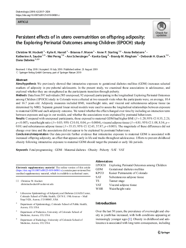 (PDF) Persistent effects of in utero overnutrition on offspring ...