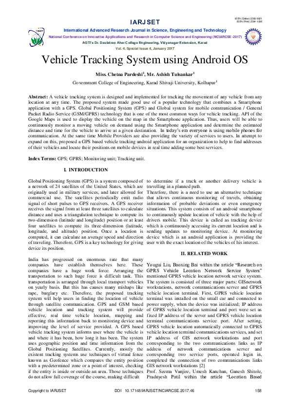 (PDF) Vehicle Tracking System using Android OS | Chetna Pardeshi ...