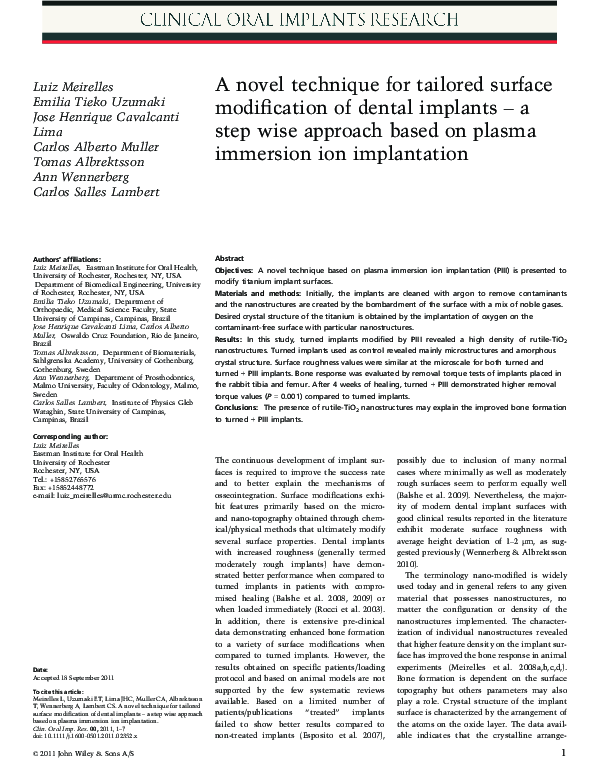 (PDF) A novel technique for tailored surface modification of dental ...