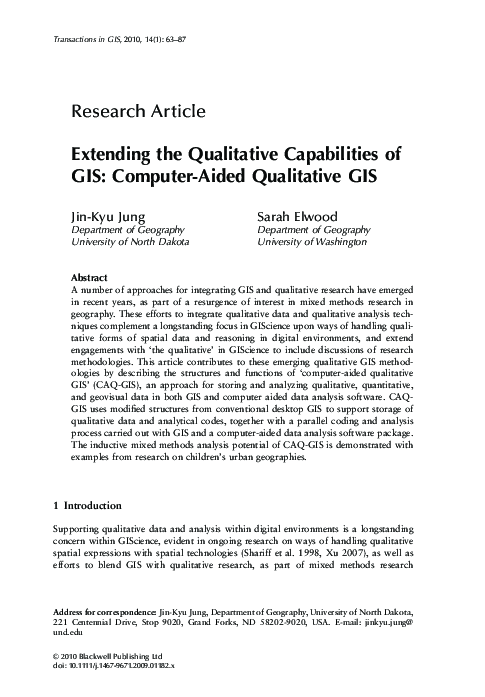 Pdf Extending The Qualitative Capabilities Of Gis Computer‐aided Qualitative Gis