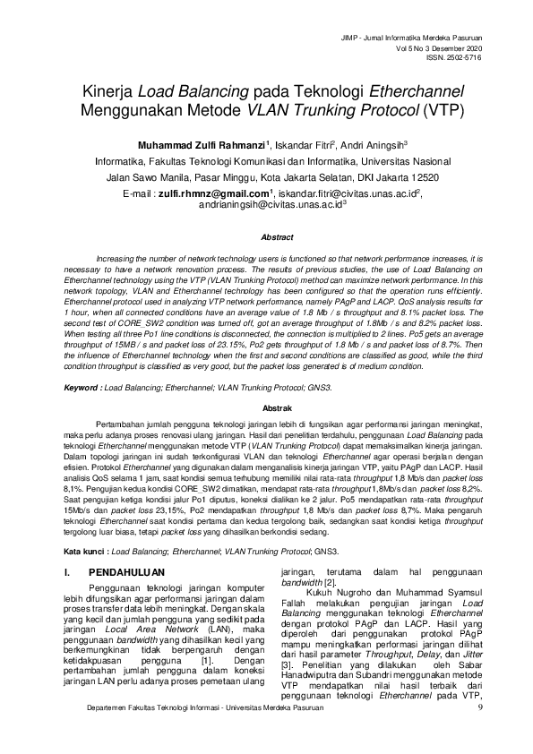 (PDF) Kinerja Load Balancing pada Teknologi Etherchannel Menggunakan Metode VLAN Trunking ...