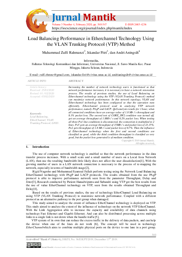 (PDF) Load Balancing Performance in Etherchannel Technology Using the VLAN Trunking Protocol ...