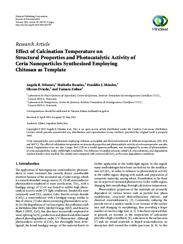 (PDF) Effect of Calcination Temperature on Structural Properties and Photocatalytic Activity of ...