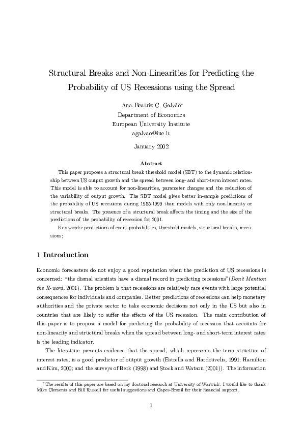 (PDF) Structural Breaks and Non-Linearities for Predicting the Probability of US Recessions ...