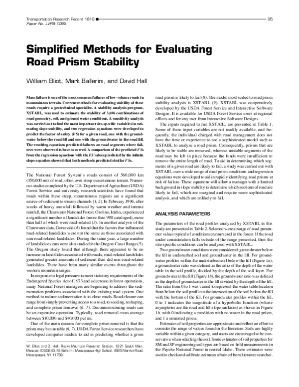 (PDF) Simplified Methods for Evaluating Road Prism Stability