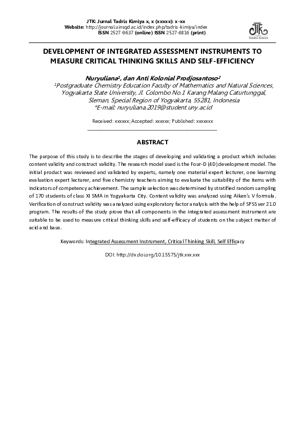 (PDF) DEVELOPMENT OF INTEGRATED ASSESSMENT INSTRUMENTS TO MEASURE ...
