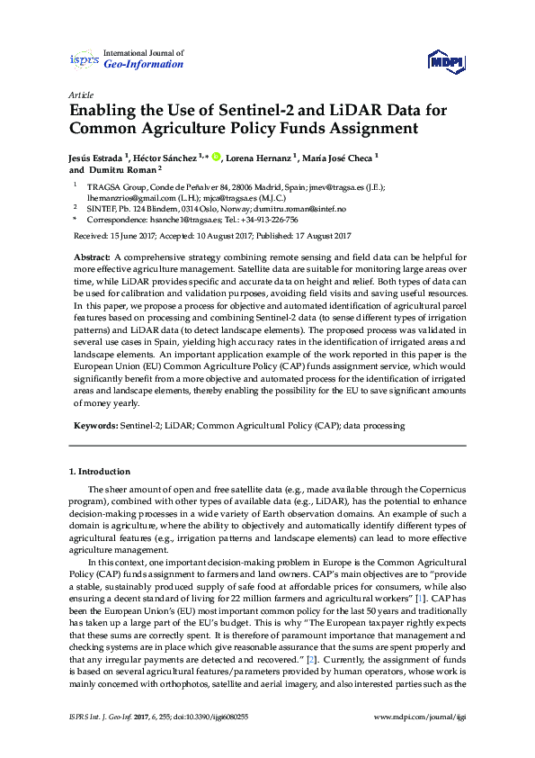 Pdf Enabling The Use Of Sentinel 2 And Lidar Data For Common