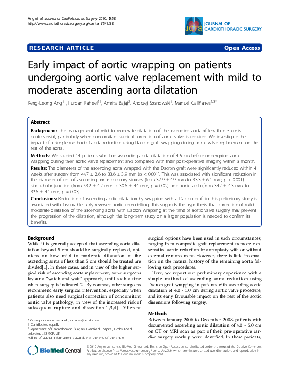 (PDF) Early impact of aortic wrapping on patients undergoing aortic ...