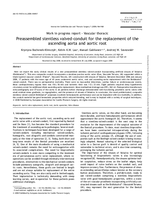 (PDF) Preassembled stentless valved-conduit for the replacement of the ...