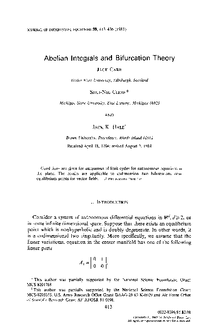 (PDF) Abelian integrals and bifurcation theory